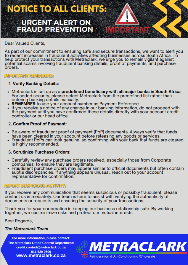 Notice to Clients Alert on Fraud Prevention